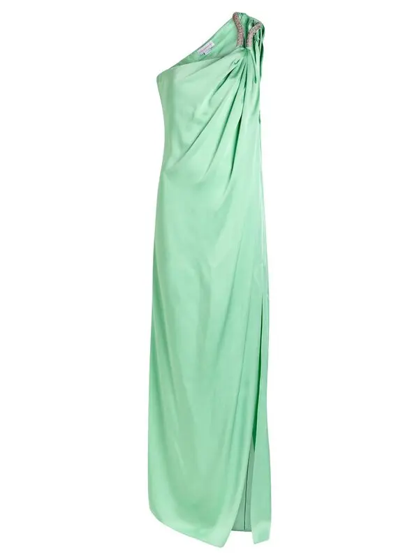 Stella McCartney Crystal-embellished One-shoulder Satin Gown - Mint