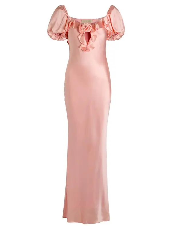 DE LA VALI Eden Ruffled Stretch-satin Maxi Dress - Light Pink