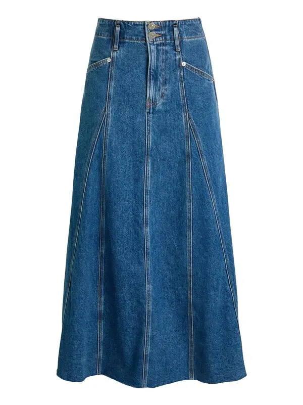 Veronica Beard Alix Panelled Stretch-denim Midi Skirt - Blue