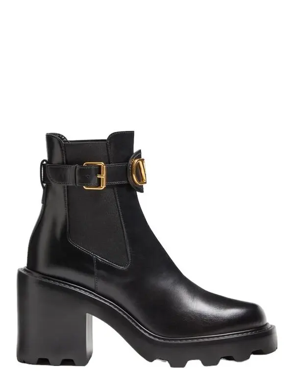 Valentino Garavani Vlogo Signature Calfskin Beatle 90mm Boots - Black