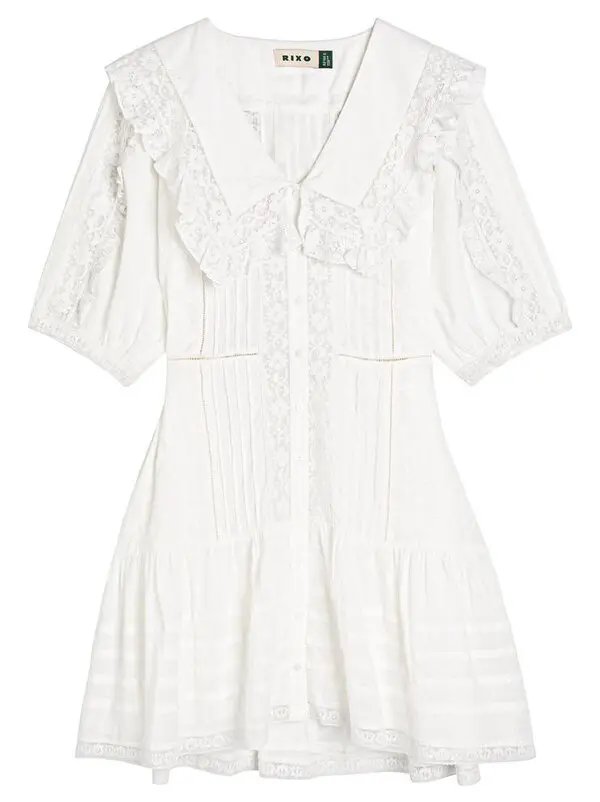 Rixo Dove Pansy Embroidered Cotton Mini Dress - White