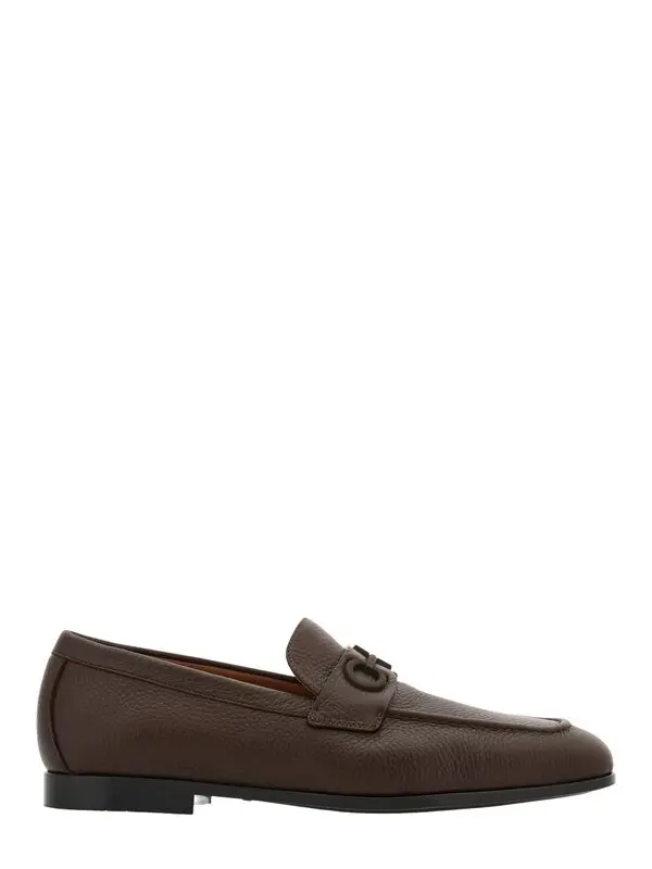 FERRAGAMO Loafer With Gancini Buckle - Brown