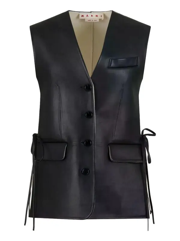 Marni Front-button Leather Gilet - Black