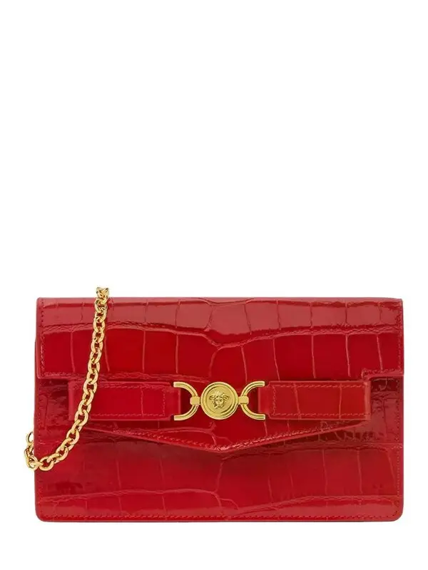 Versace Medusa Head Leather Clutch Bag - Red
