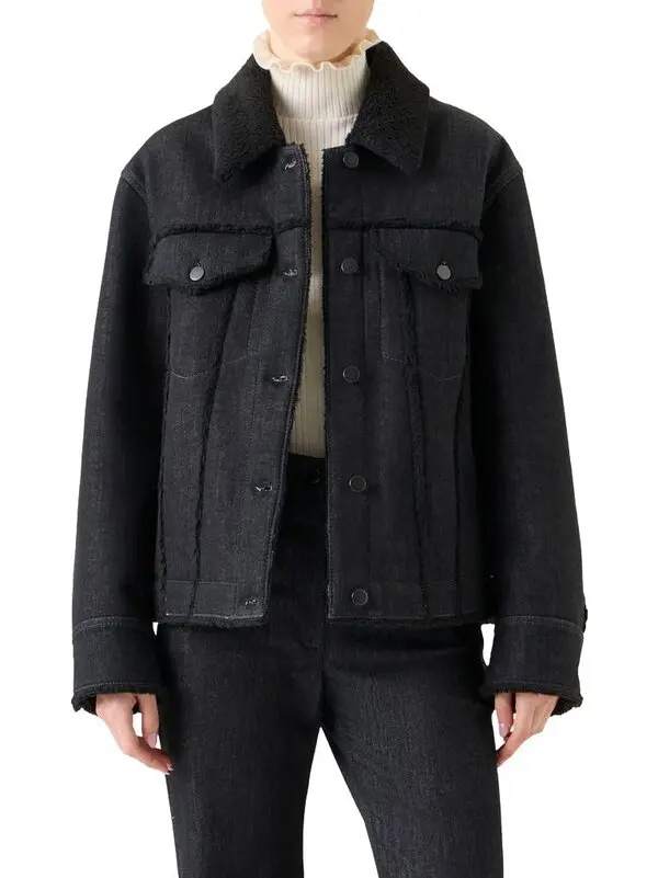 Akris Faux Fur-lined Denim Trucker Jacket - Black Denim-black