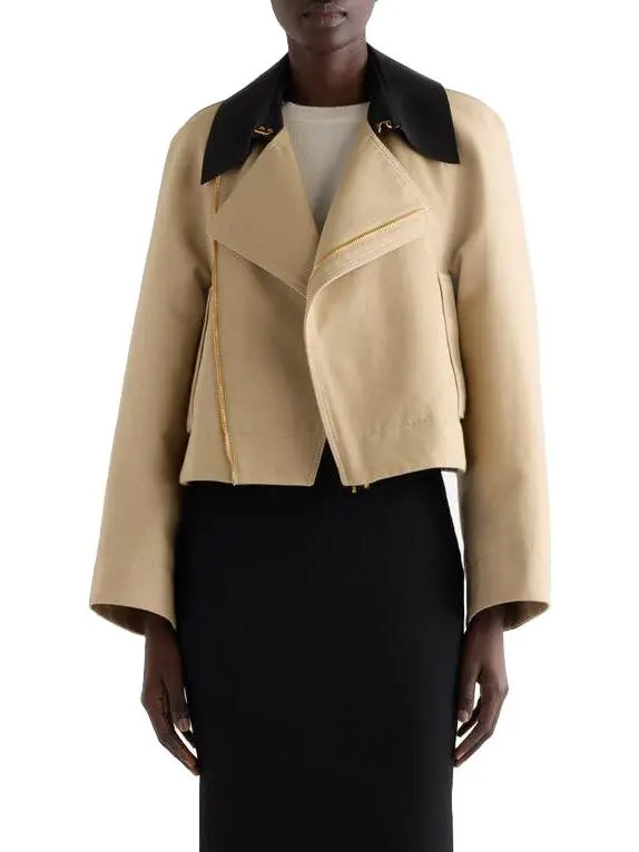 Givenchy Leather Collar Gabardine Crop Trench Jacket - Beige