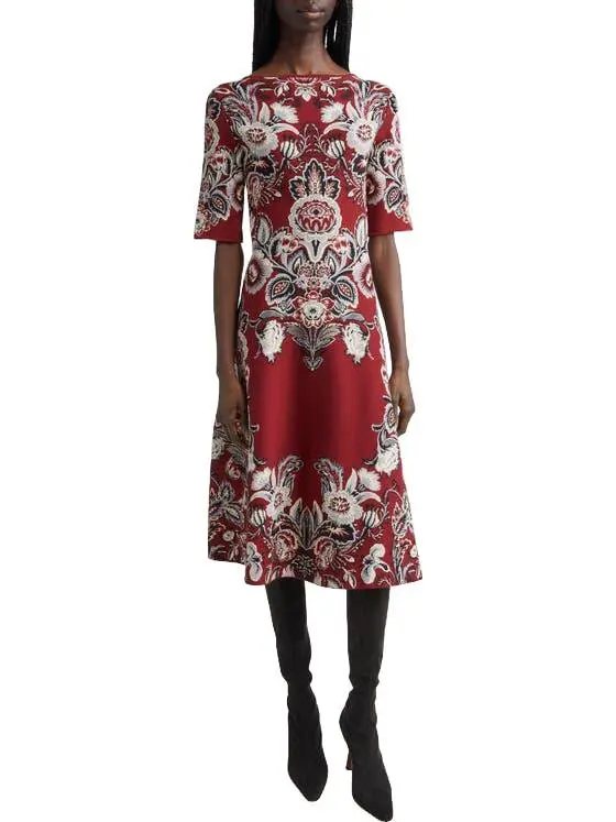 Etro Paisley Jacquard Knit Midi Dress - Printed Bordeaux Base