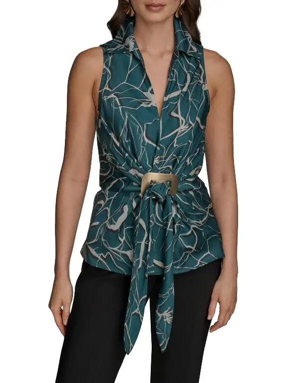 Donna Karan New York Floral Faux Wrap Sleeveless Top - Hudson Multi