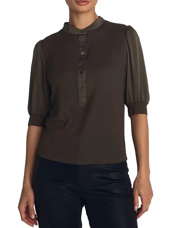 Bella Dahl Mixed Media Elbow Sleeve Popover Top - Ivy Green
