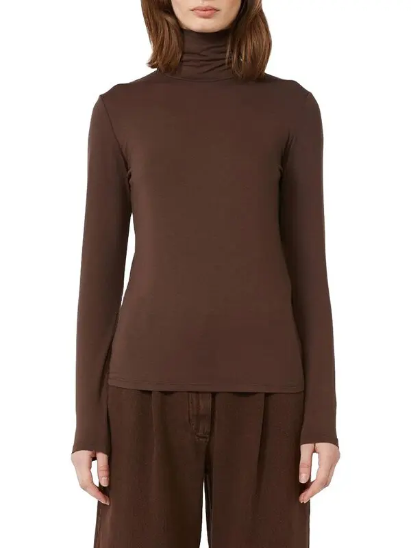 Max Mara Multif Stretch Jersey Turtleneck Top - Chocolate