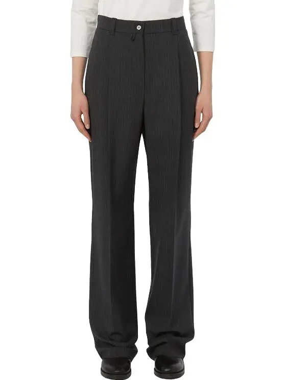Max Mara Salsa Pinstripe Virgin Wool Pants - Dark Grey