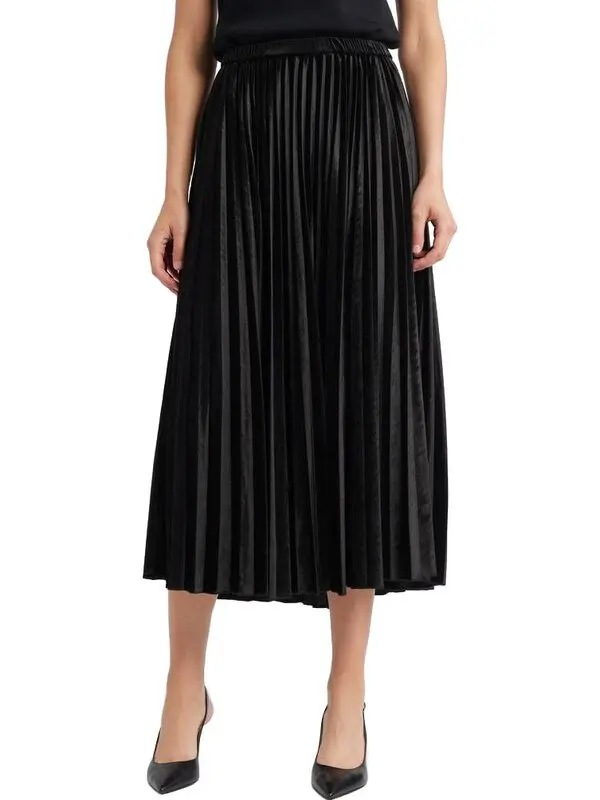 Anne Klein Pleated Velour Midi Skirt - Anne Black