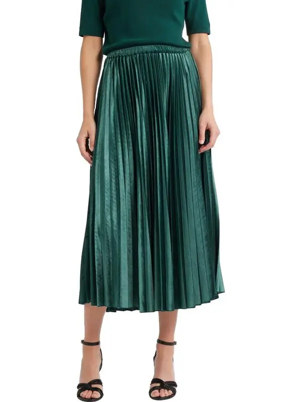 Anne Klein Pleated Velour Midi Skirt - Pine Forest