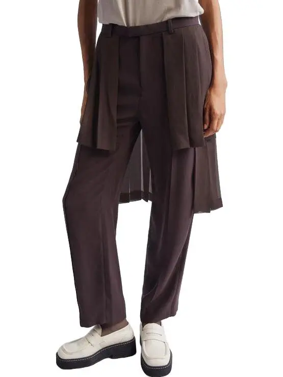 UNDERCOVERISM Pleated Georgette Overlay Straight-leg Trousers - Brown