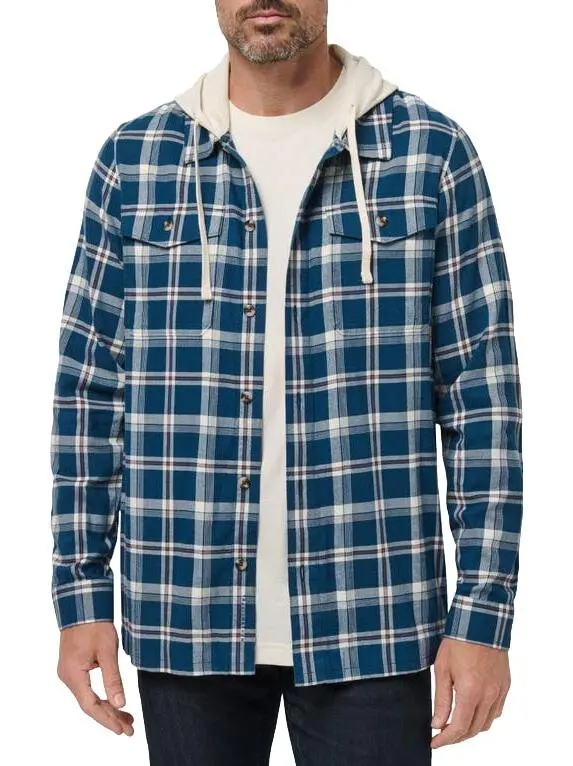 Travis Mathew Cloud Plaid Flannel Hooded Button-up Shirt - Titan
