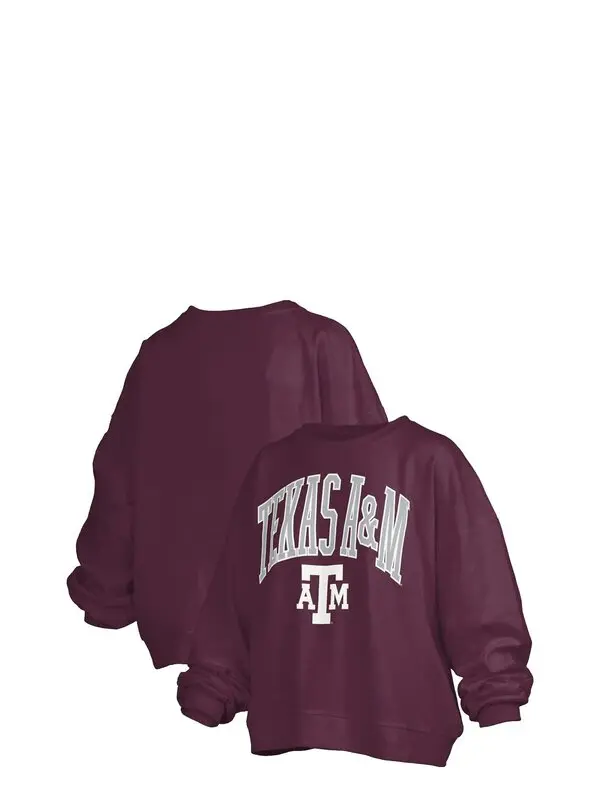 PRESSBOX Texas A&m Aggies Janise Arch Over Logo Waist Length Oversized Pullover Sweatshirt - Maroon