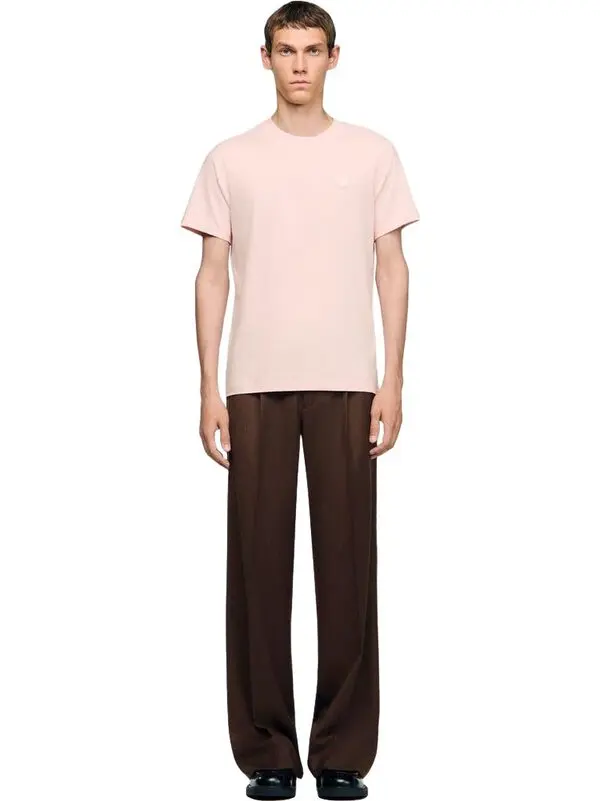 Sandro T-shirt With Heart Patch - Powder Pink