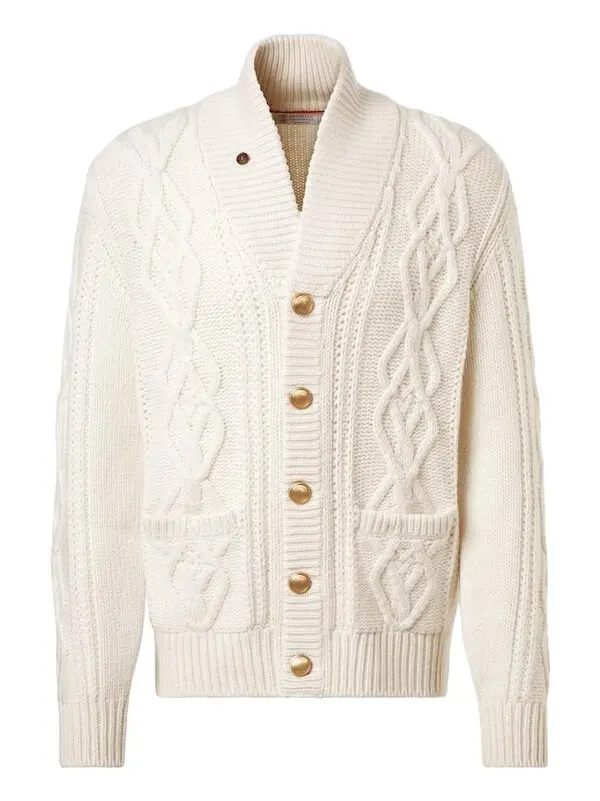 Brunello Cucinelli Cable-knit Cashmere Cardigan - White
