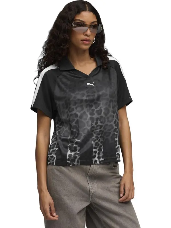 PUMA Animal Print Jersey Top - Black