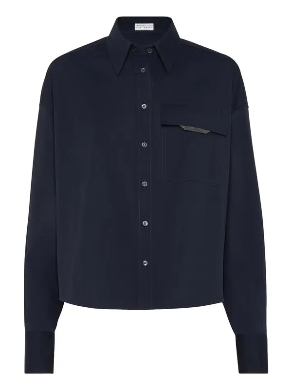 Brunello Cucinelli Cotton-blend Cropped Shirt - Blue