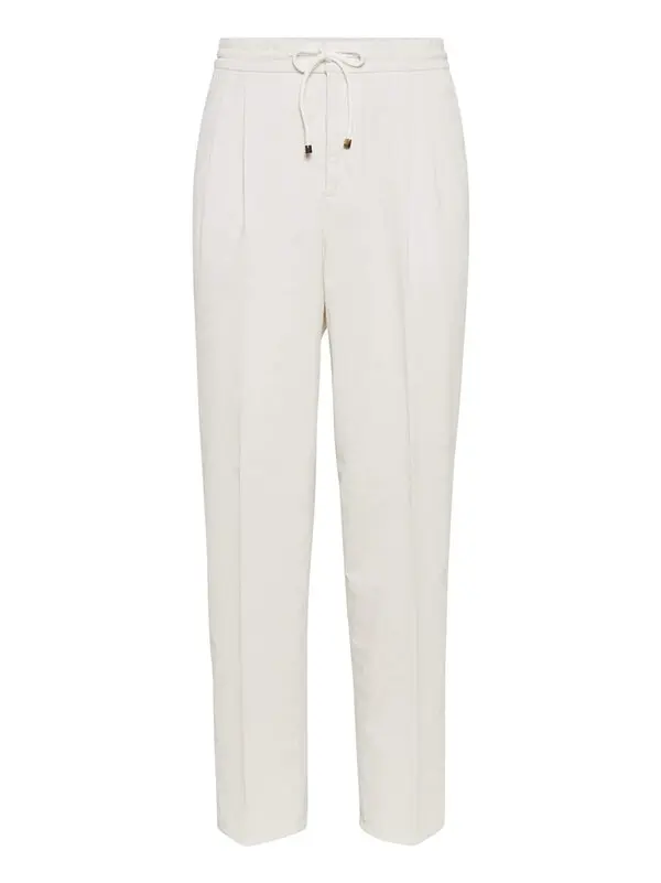 Brunello Cucinelli Corduroy Drawstring Leisure Fit Trousers - White