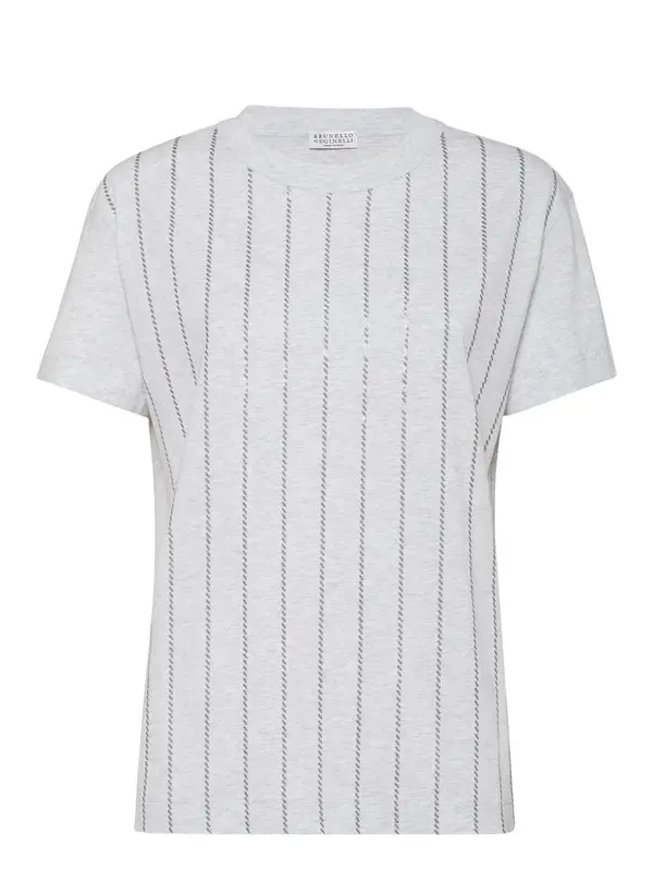 Brunello Cucinelli Cotton Sequin-stripe T-shirt - White