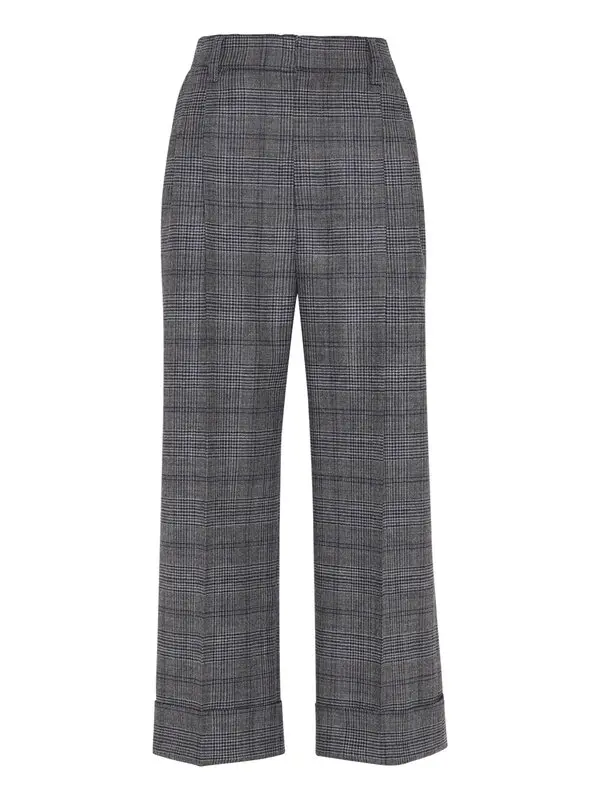 Brunello Cucinelli Virgin Wool Prince Of Wales Check Trousers - Blue