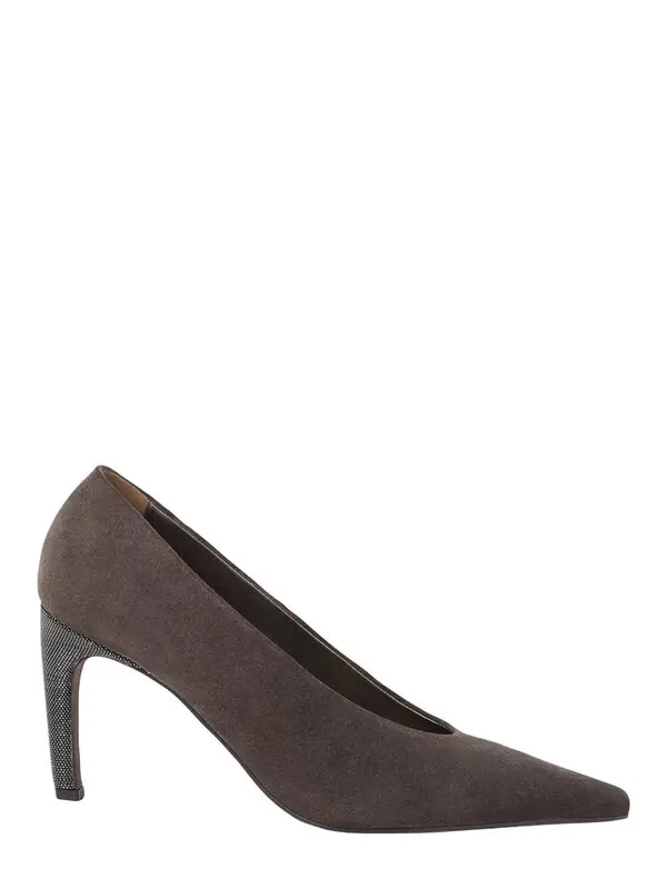 Brunello Cucinelli Suede Monili Pumps 85 - Brown