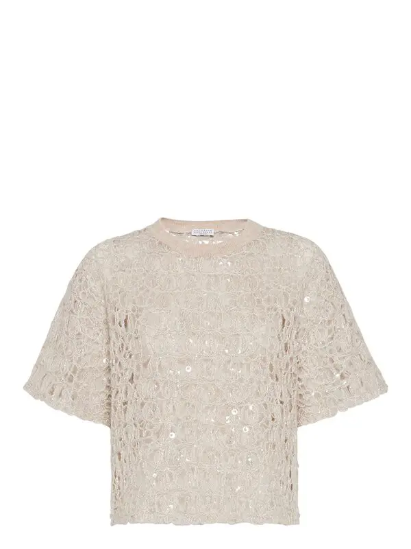 Brunello Cucinelli Open-weave Embellished Sweater - Beige