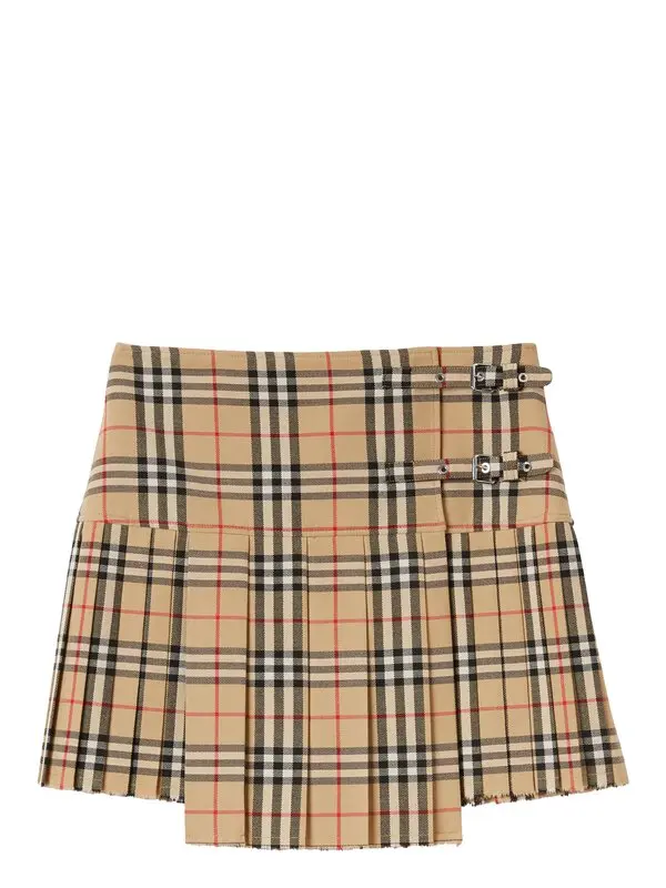 Burberry Wool Check Pleated Mini Kilt - Beige
