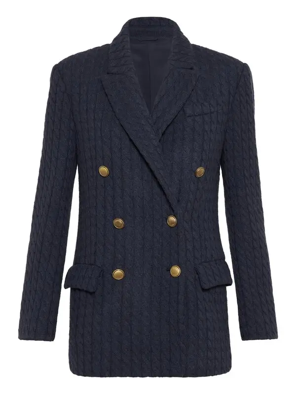 Brunello Cucinelli Cashmere Cable Knit Blazer - Blue