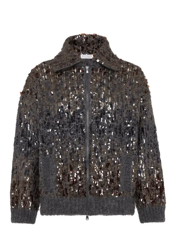 Brunello Cucinelli Mohair-blend Sequin-embellished Cardigan - Grey