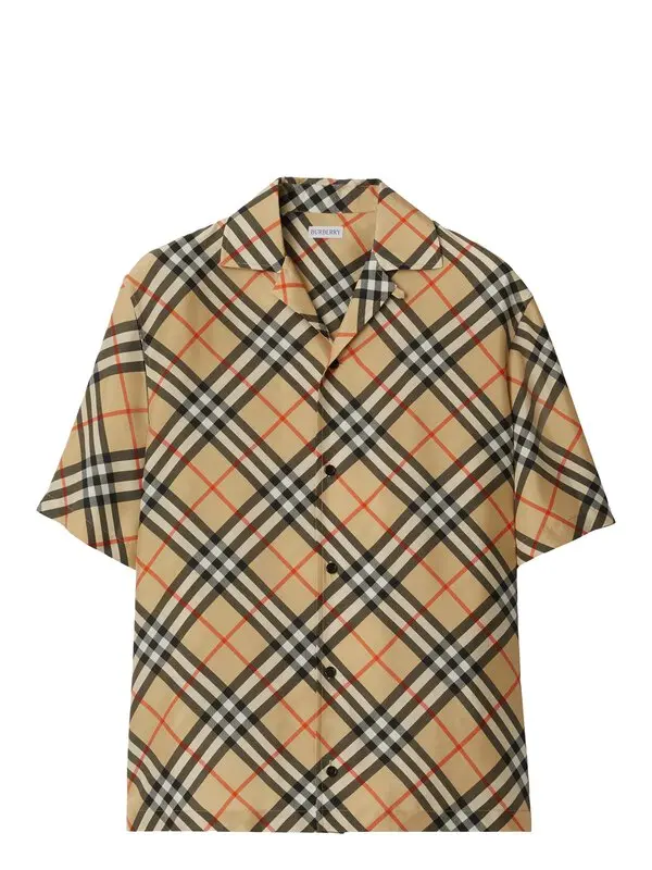 Burberry Oversized Silk Check Shirt - Beige