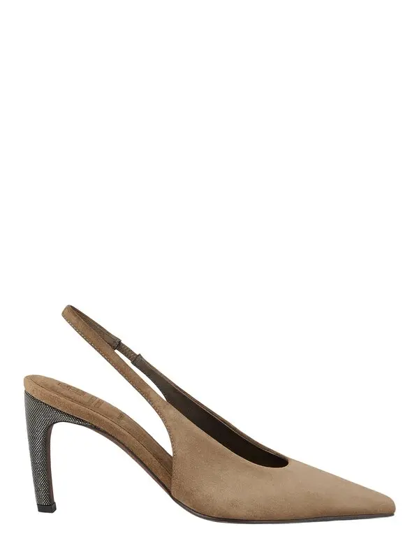 Brunello Cucinelli Suede Slingback Heels - Brown