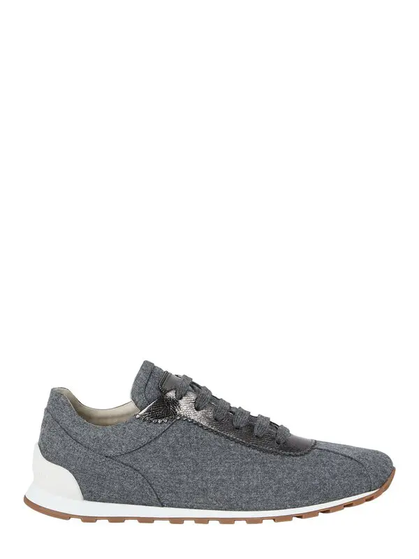 Brunello Cucinelli Wool Leather-trim Sneakers - Grey