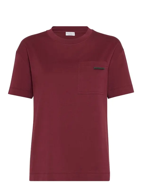 Brunello Cucinelli Cotton Jersey T-shirt With Monili Tab - Red