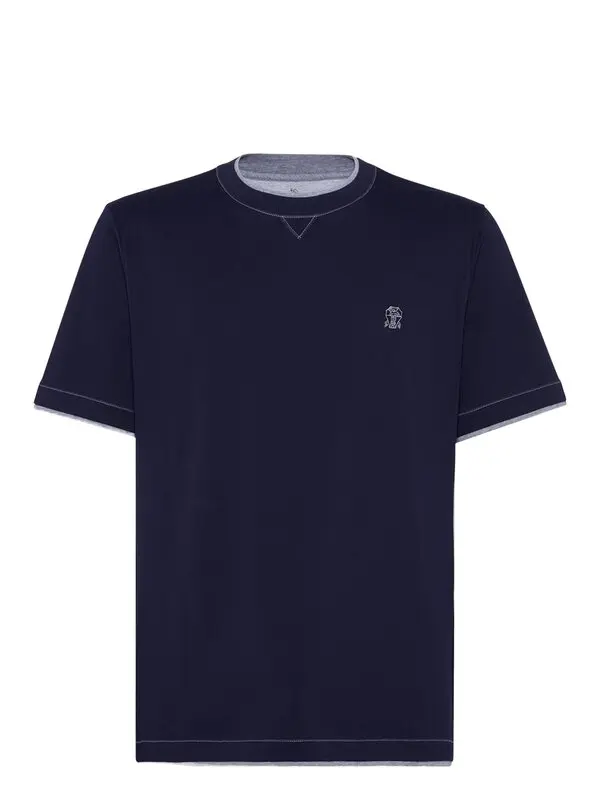 Brunello Cucinelli Cotton Faux-layered Logo T-shirt - Blue