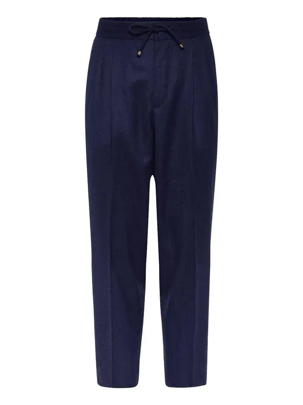 Brunello Cucinelli Virgin Wool Drawstring Leisure Trousers - Blue