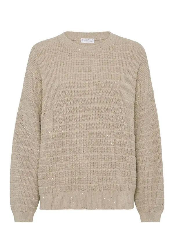 Brunello Cucinelli Cotton-blend Sequin-embellished Sweater - Beige
