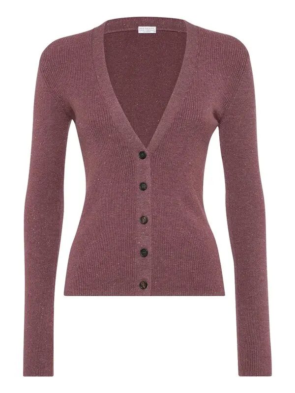 Brunello Cucinelli Sparkling Cashmere Rib-knit Cardigan - Purple