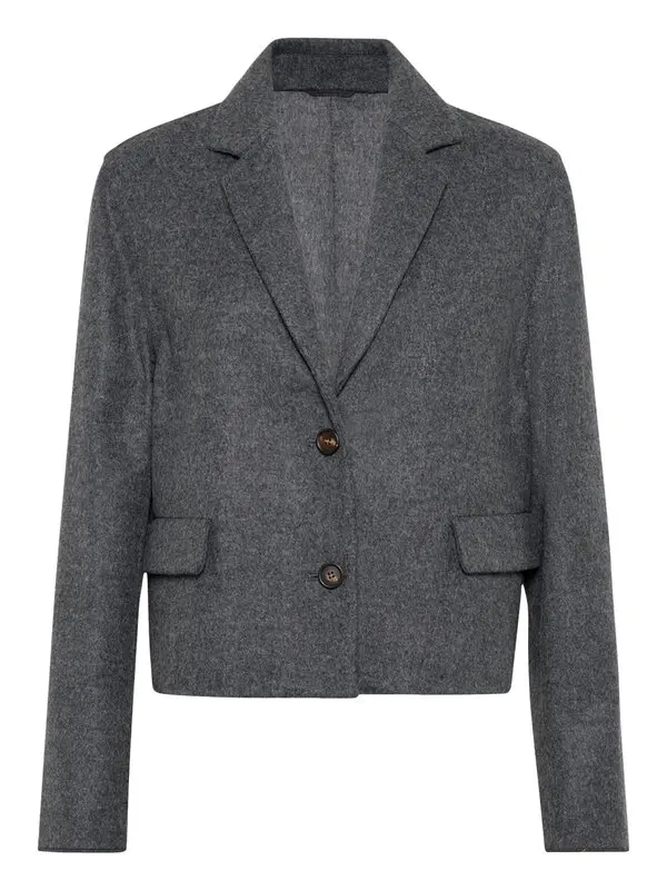 Brunello Cucinelli Double Virgin Wool Cropped Blazer - Grey