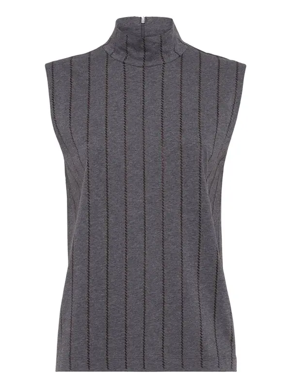 Brunello Cucinelli Cotton Sequin-stripe Sleeveless Top - Grey