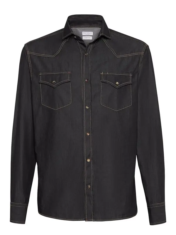 Brunello Cucinelli Denim Western Shirt - Grey