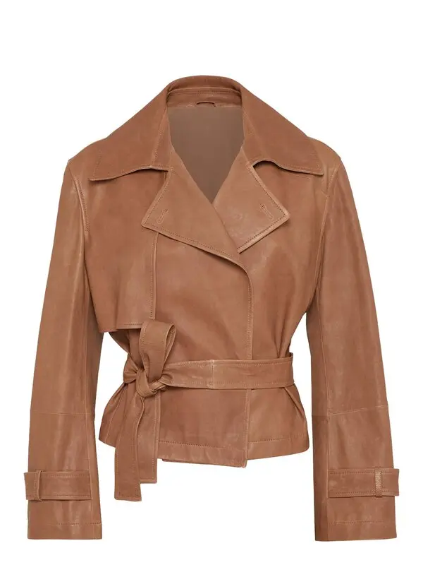 Brunello Cucinelli Nappa Leather Cropped Trench Coat - Brown