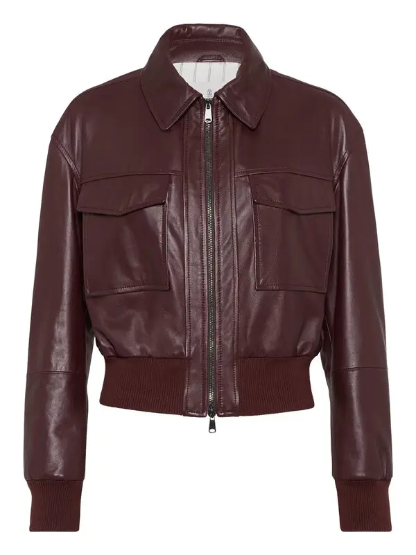 Brunello Cucinelli Leather Bomber Jacket - Red