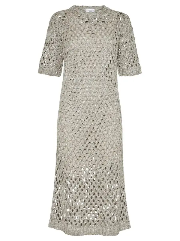 Brunello Cucinelli Dazzling Knitted Midi Dress - Grey
