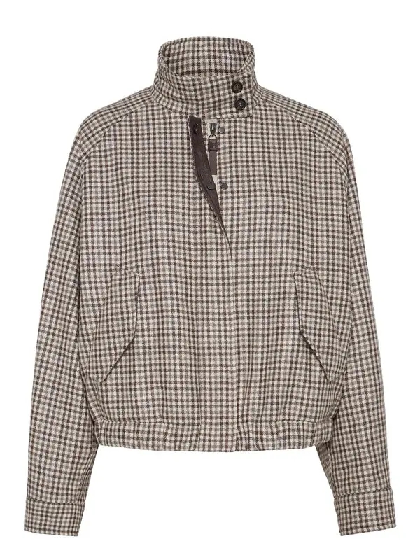 Brunello Cucinelli Virgin Wool Check Bomber Jacket - Brown
