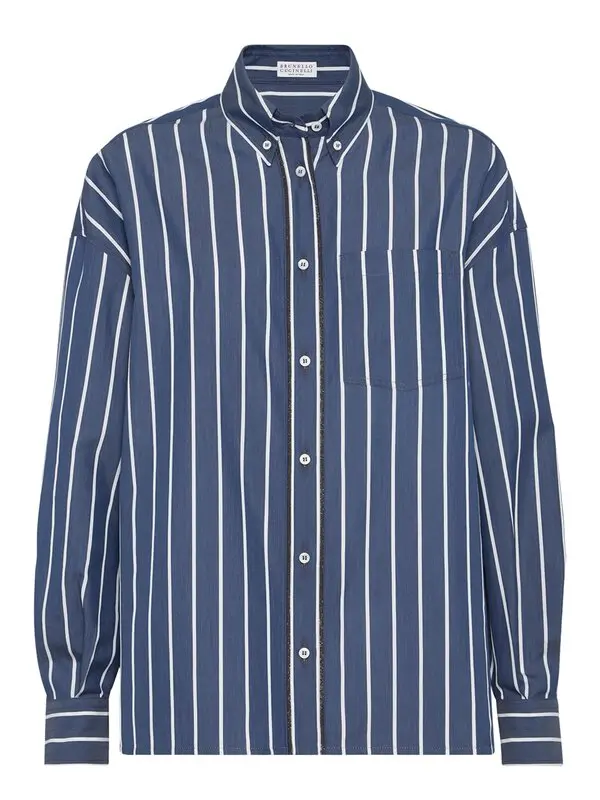 Brunello Cucinelli Silk-cotton Striped Shirt - Blue