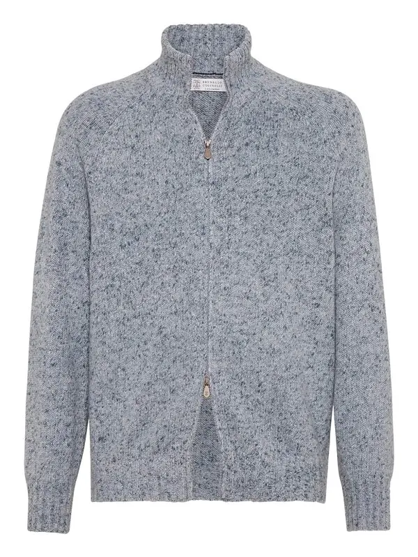 Brunello Cucinelli Flecked Cashmere Zip-up Sweater - Blue