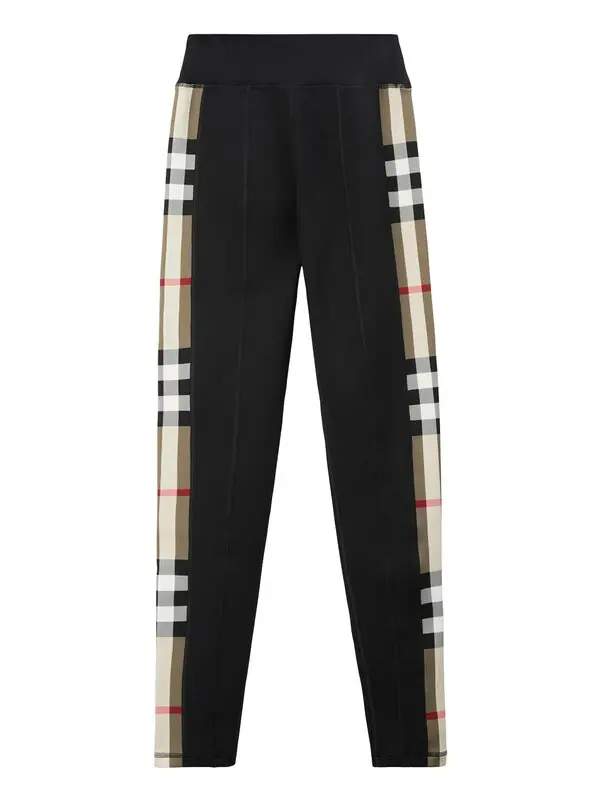 Burberry Stretch-jersey Check-trim Leggings - Black